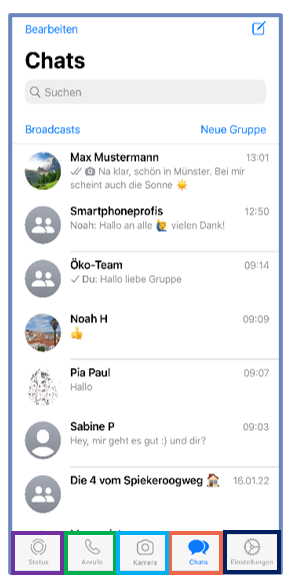 Messenger - WhatsApp-Beispiel (Apple): Die Whats-App Startseite